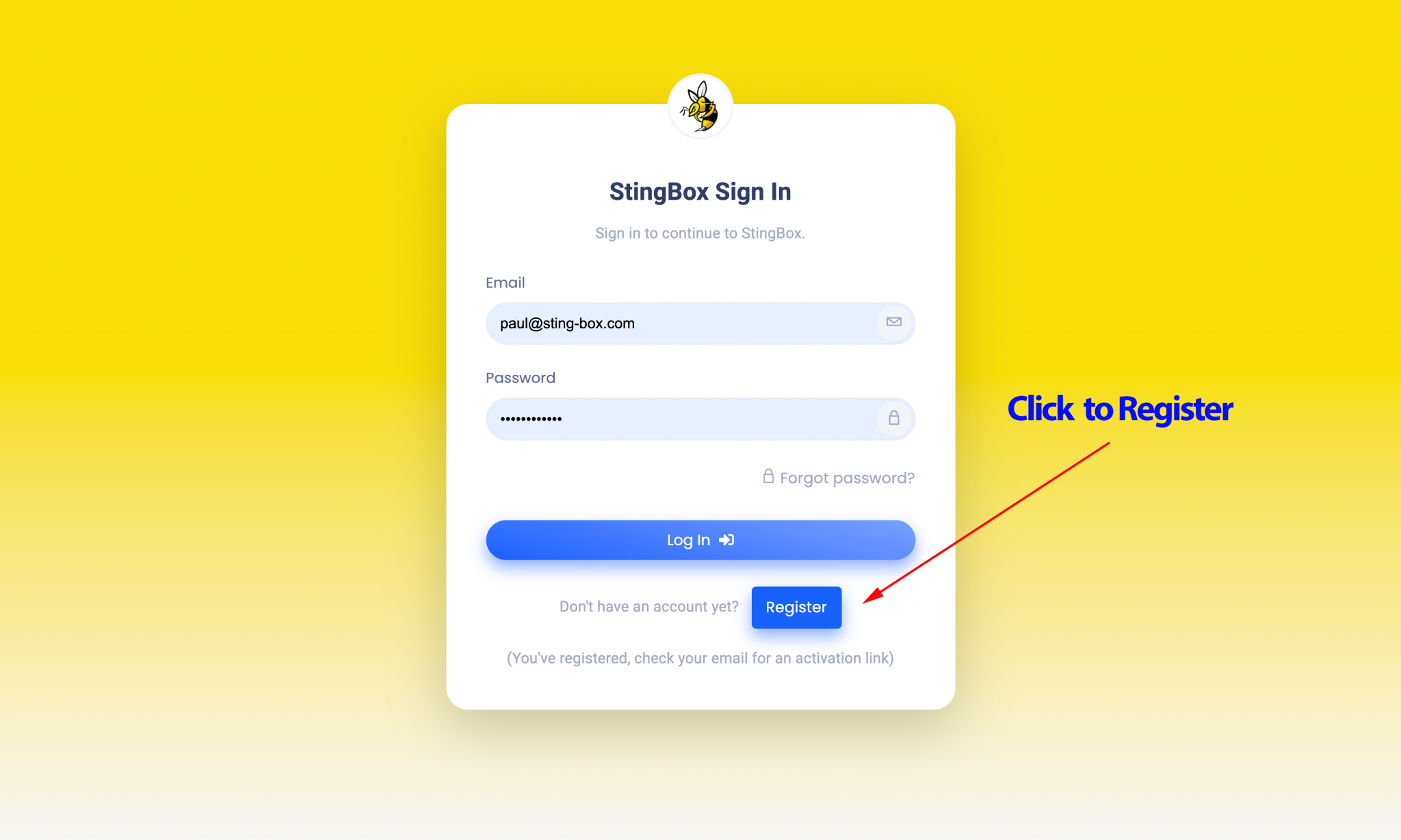 StingBox Setup Register - AI Software
